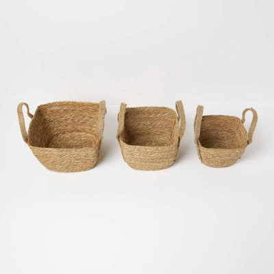 Homescapes Set of 3 Natural Woven Storage Baskets