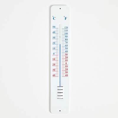 Homescapes Silver Metal Wall Thermometer, 45 cm