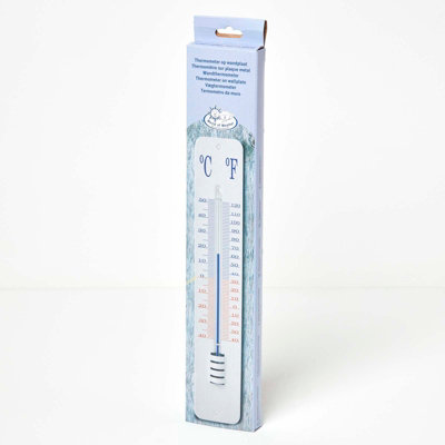 Homescapes Silver Metal Wall Thermometer, 45 cm