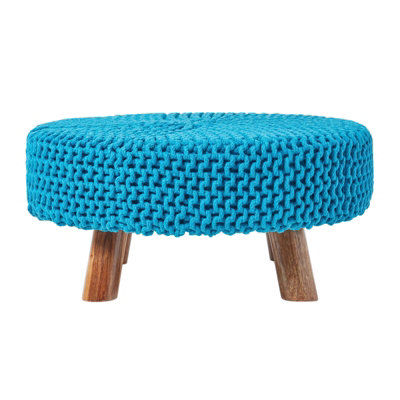 Homescapes Teal Blue Large Round Cotton Knitted Footstool on Legs | DIY ...