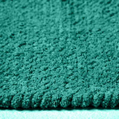 Homescapes Teal Green 100% Cotton Plain Chenille Rug with Natural Trim ...