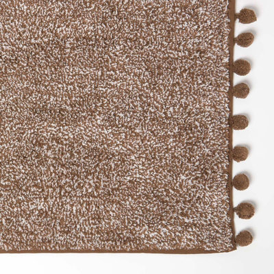 Homescapes Tufted Chocolate Brown 100% Cotton Bath Mat with Pom Pom ...