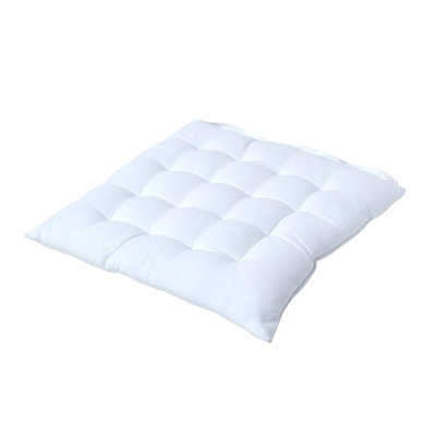 Homescapes White Plain Seat Pad with Button Straps 100% Cotton 40 x 40 ...