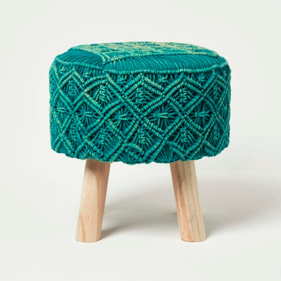 Homescapes Willow Macrame Teal Green Footstool at B&Q