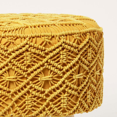 Homescapes Willow Macrame Yellow Footstool