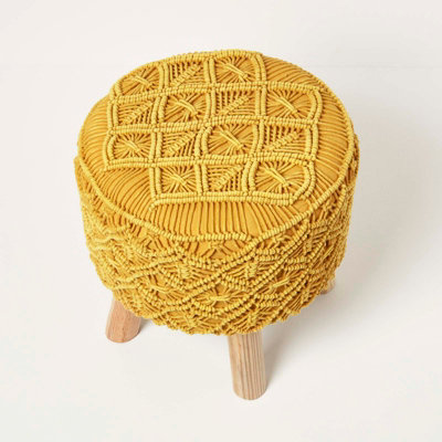Homescapes Willow Macrame Yellow Footstool