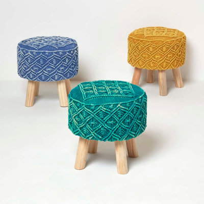 Homescapes Willow Macrame Yellow Footstool