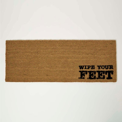 Homescapes "Wipe Your Feet" Coir Double Door Mat Runner 120 x 45 cm