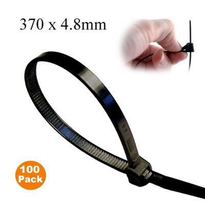 Homesmart 100 x Black Releasable Cable Ties 370mm x 4.8mm Reusable Wire ...
