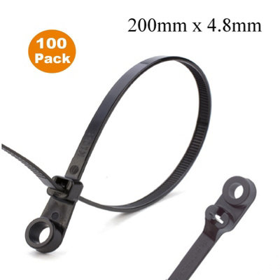 Homesmart 100 x Black Screw Mount Cable Ties 200mm x 48mm Car Chassis Body Zip Tie Fixing | DIY ...