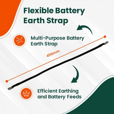 HomeSmart 450mm Black Battery Earth Strap, 8mm Ring Hole - Heavy Duty ...