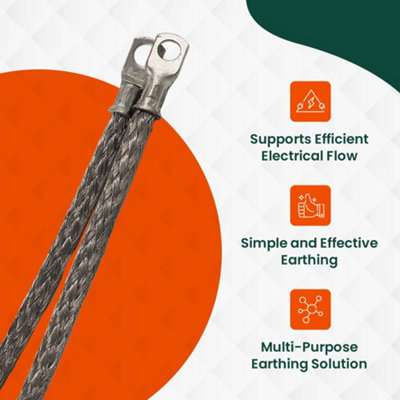 HomeSmart 600mm Copper Braid Battery Earth Strap, 8mm Ring Hole, Heavy ...