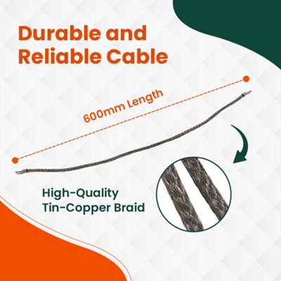HomeSmart 600mm Copper Braid Battery Earth Strap, 8mm Ring Hole, Heavy ...