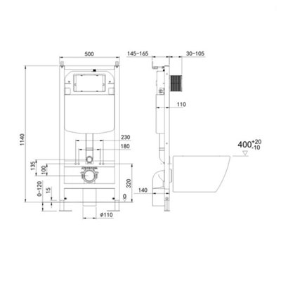 HomeStyleStore 1140mm x 500mm Wall Hung Toilet WC Tall Fixing Frame ...