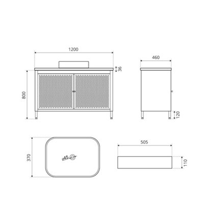 HomeStyleStore 1200mm Black Metal Floorstanding Bathroom Vanity Unit ...