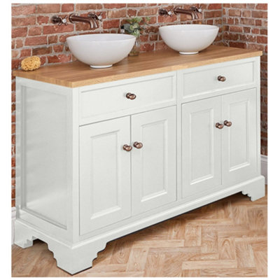 HomeStyleStore 1210mm Antique White and Oak Bathroom Vanity Unit with ...
