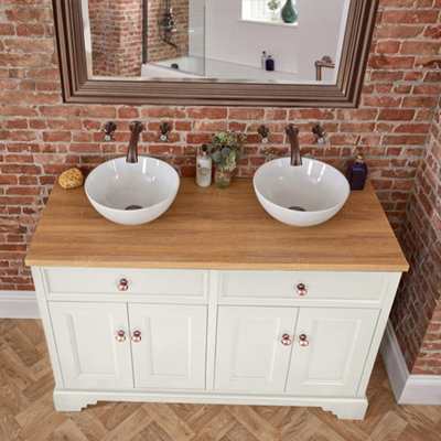 HomeStyleStore 1210mm Antique White and Oak Bathroom Vanity Unit with ...