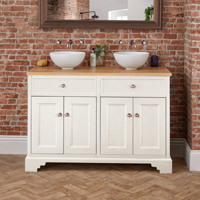 HomeStyleStore 1210mm Antique White and Oak Bathroom Vanity Unit with ...