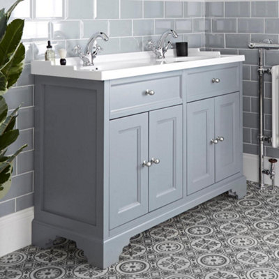 HomeStyleStore 1210mm Light Grey Bathroom Vanity Unit with Double Basin ...