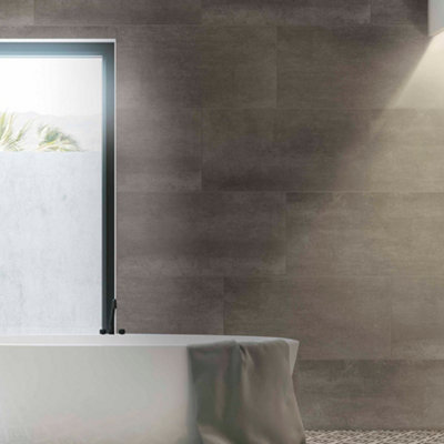 HomeStyleStore 400mm x 800mm Brushed Grey Composite Wall Tile Pack