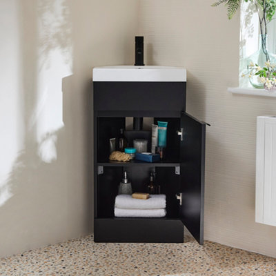 HomeStyleStore 450mm Black Grey Floorstanding Corner Bathroom Vanity ...