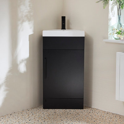 HomeStyleStore 450mm Black Grey Floorstanding Corner Bathroom Vanity ...