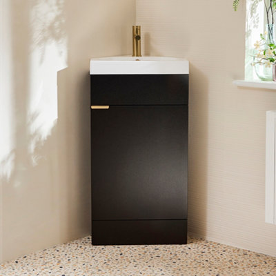 HomeStyleStore 450mm Black Grey Floorstanding Corner Bathroom Vanity ...
