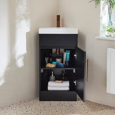 HomeStyleStore 450mm Black Grey Floorstanding Corner Bathroom Vanity ...