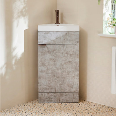 HomeStyleStore 450mm Concrete Grey Floorstanding Corner Bathroom Vanity ...