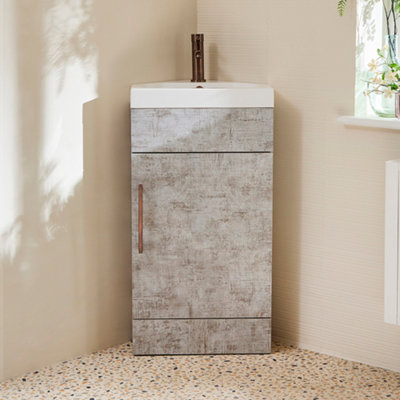 HomeStyleStore 450mm Concrete Grey Floorstanding Corner Bathroom Vanity ...