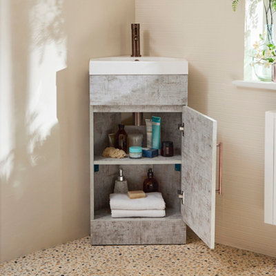 HomeStyleStore 450mm Concrete Grey Floorstanding Corner Bathroom Vanity ...