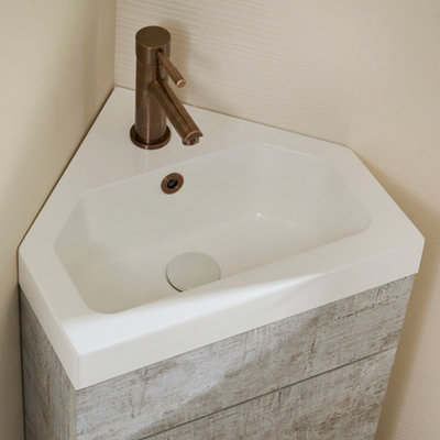 HomeStyleStore 450mm Concrete Grey Floorstanding Corner Bathroom Vanity ...