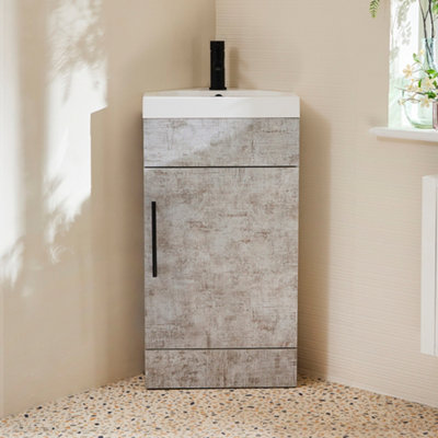 HomeStyleStore 450mm Concrete Grey Floorstanding Corner Bathroom Vanity ...