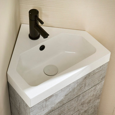 HomeStyleStore 450mm Concrete Grey Floorstanding Corner Bathroom Vanity ...