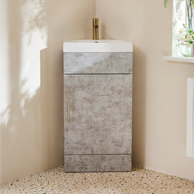 HomeStyleStore 450mm Concrete Grey Floorstanding Corner Bathroom Vanity ...