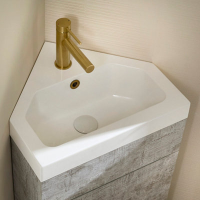 HomeStyleStore 450mm Concrete Grey Floorstanding Corner Bathroom Vanity ...