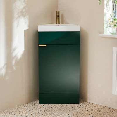 HomeStyleStore 450mm Dark Green Floorstanding Corner Bathroom Vanity ...