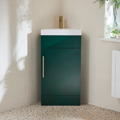 HomeStyleStore 450mm Dark Green Floorstanding Corner Bathroom Vanity ...