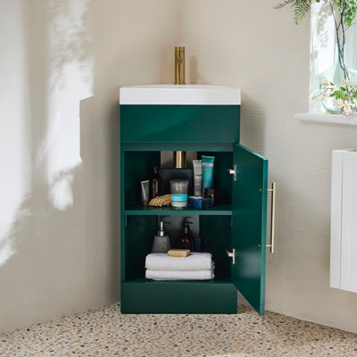 HomeStyleStore 450mm Dark Green Floorstanding Corner Bathroom Vanity ...