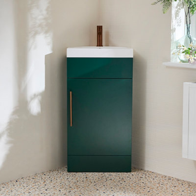 HomeStyleStore 450mm Dark Green Floorstanding Corner Bathroom Vanity ...