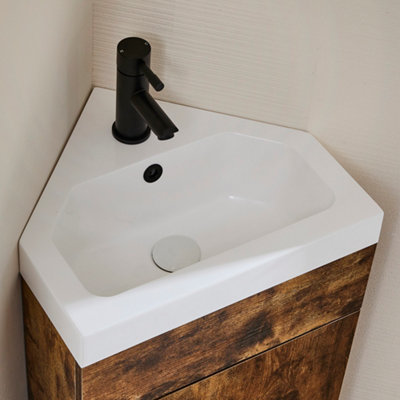 HomeStyleStore 450mm Dark Oak Floorstanding Corner Bathroom Vanity Unit ...