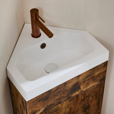 HomeStyleStore 450mm Dark Oak Floorstanding Corner Bathroom Vanity Unit ...