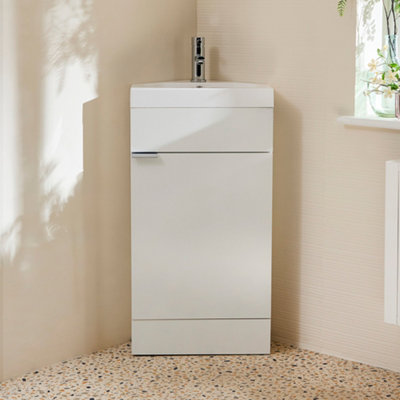 HomeStyleStore 450mm White Floorstanding Corner Bathroom Vanity Unit ...