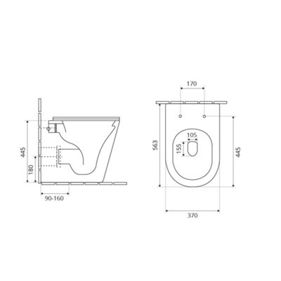 HomeStyleStore 600mm Black Grey WC Unit Back To Wall Toilet and Black ...