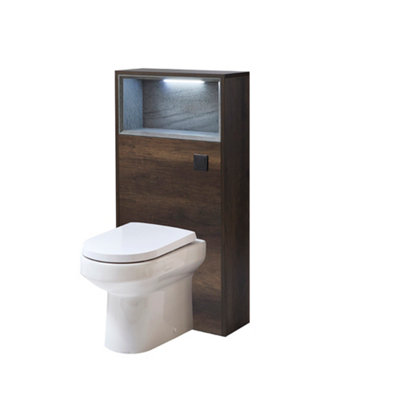 HomeStyleStore 600mm Dark Oak WC Unit LED Lit Shelf Toilet and Black ...