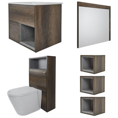 HomeStyleStore 610mm Dark Oak Bathroom Furniture Set with Vanity Unit ...
