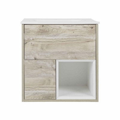HomeStyleStore 610mm Light Oak Wall Hung LED Lit Bathroom Vanity Unit ...