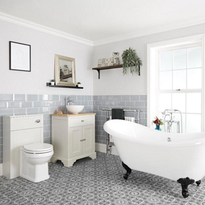 HomeStyleStore Antique White Bathroom Suite Double Ended Slipper Bath ...