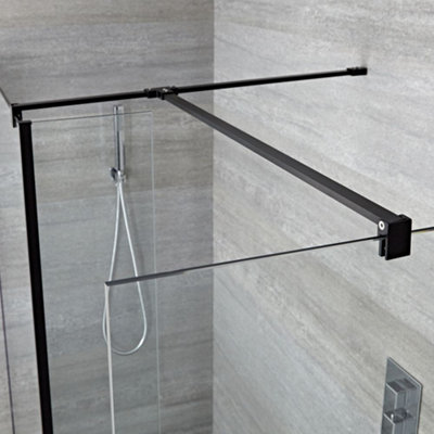 HomeStyleStore Black Corner Walk In Wet Room Shower Enclosure with ...