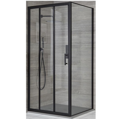 HomeStyleStore Black Corner Wet Room Walk In Triple Sliding Door Shower ...